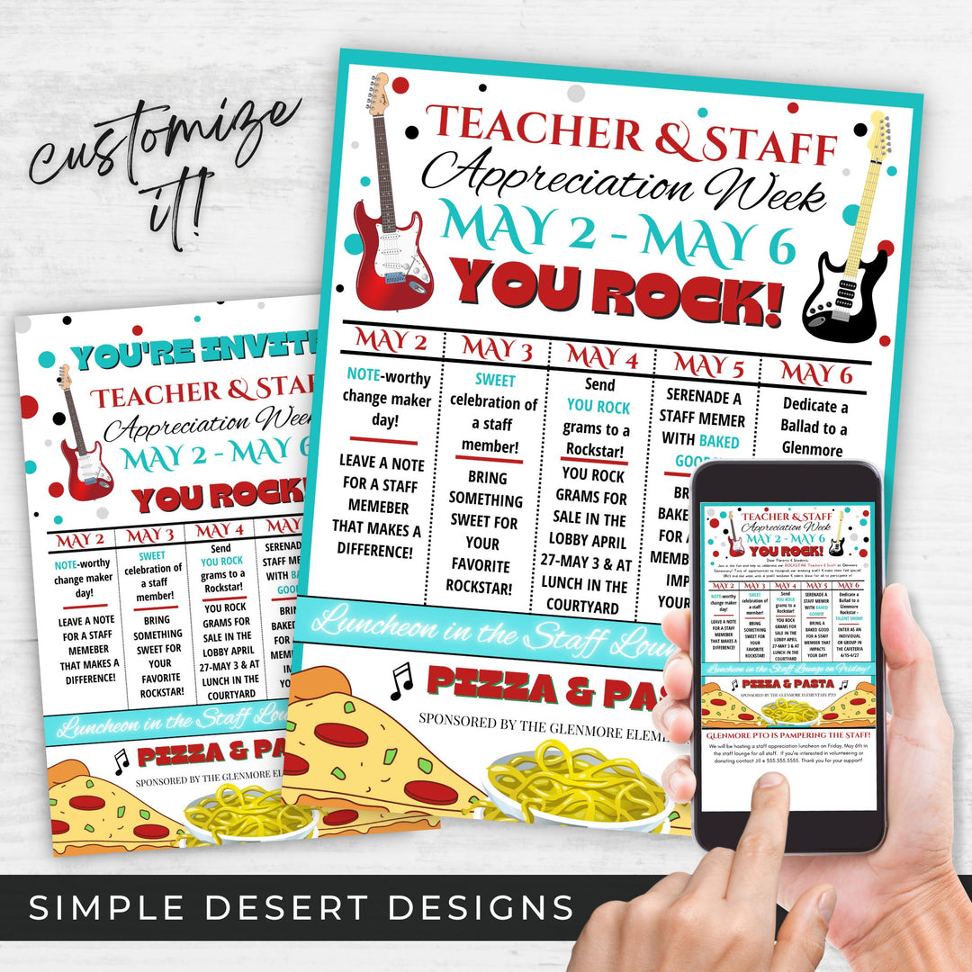 Customizable You Rock Teacher Appreciation Week Sign Set | Simple ...